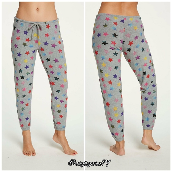 Chaser | Pants & Jumpsuits | Nwt Chaser Rainbow Star Gray Lounge Pants ...